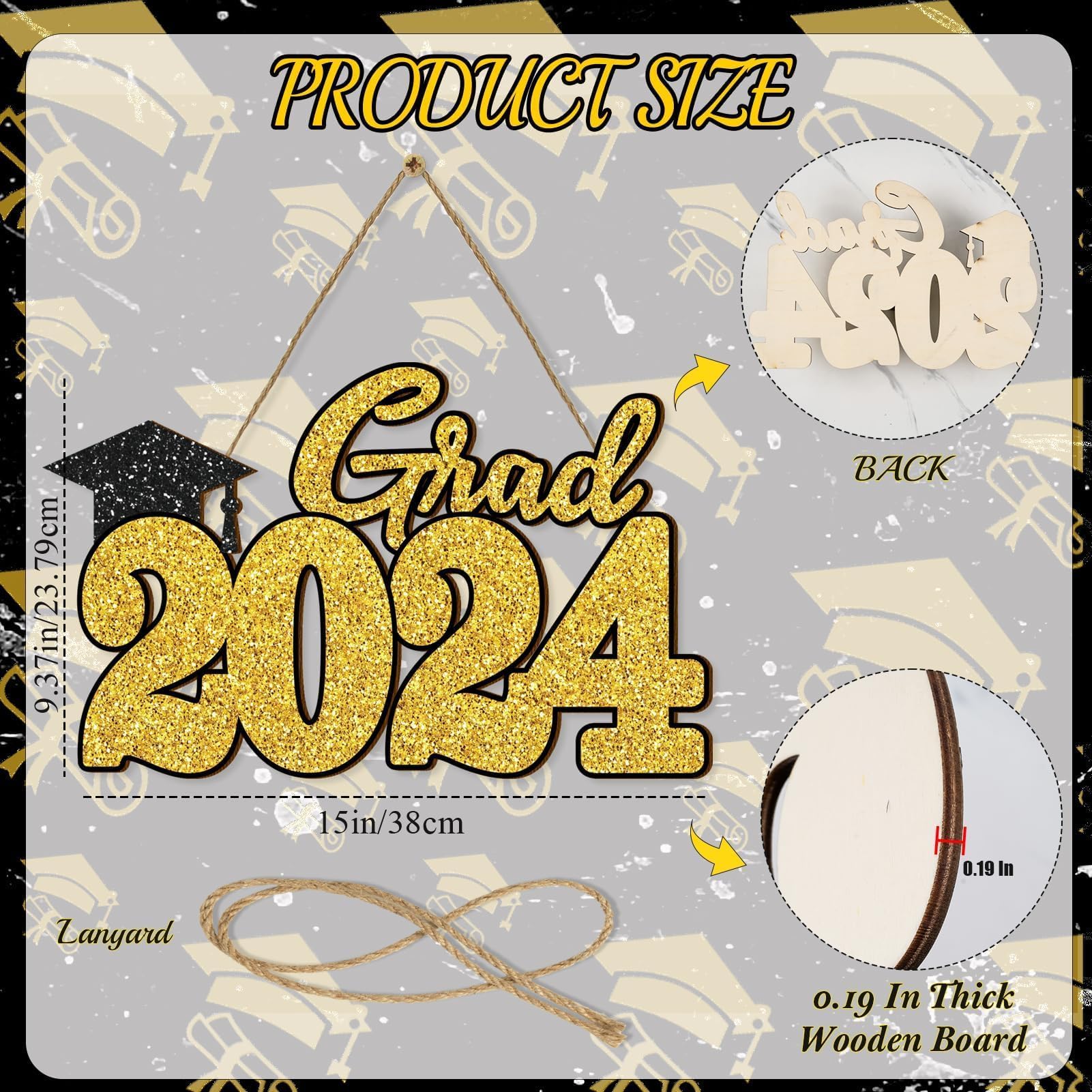 Gold Graduation Party Decorations for Class of 2024 - Grad 2024 Wood Sign Photo Prop for College High School Graduation Party Supplies