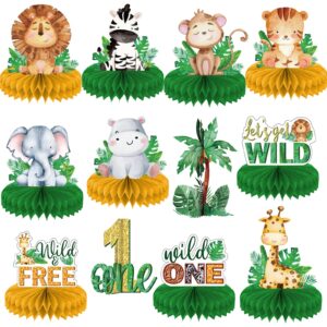 12 pcs wild one birthday decorations honeycomb centerpieces for boy girls jungle safari theme 1st birthday table centerpieces party supplies safari animal first birthday baby shower table topper decor