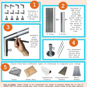 10' x 10' Slope, Lean-to Canopy Fittings Kit, DIY Metal Carport Frame Parts, 1" EMT