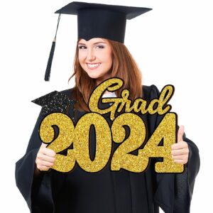 gold graduation party decorations for class of 2024 - grad 2024 wood sign photo prop for college high school graduation party supplies