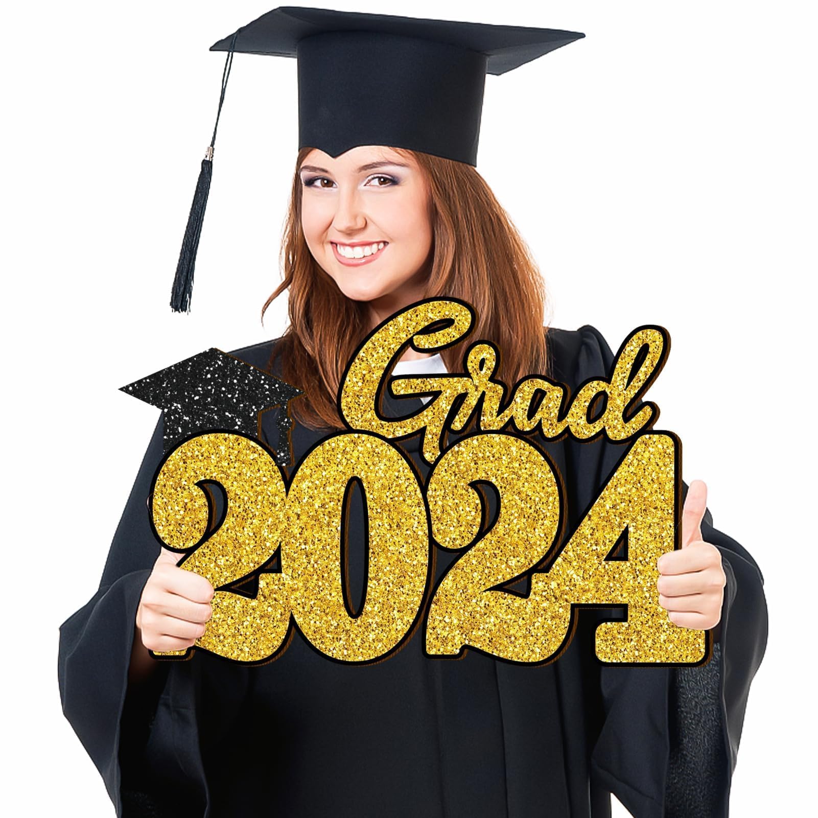 Gold Graduation Party Decorations for Class of 2024 - Grad 2024 Wood Sign Photo Prop for College High School Graduation Party Supplies