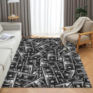 dvkkhd 100 dollar bill area rug 4x6 black and white living room rugs non skid modern money carpet for bedroom cash art cool rugs room decorations office entryway dining room washable rug 47”x71”