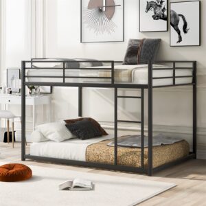 i-pook full over full bunk bed, heavy duty metal bed frame with ladder, full over full bunk beds for adults, boys, black