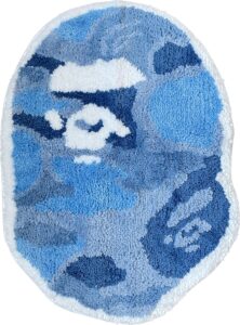 luxape bape rug - camo blue - handmade & premium- 28in w * 20in l (70 * 50cm) - hypebeast rug - hypebeast rug decor - living room, bedroom, children room, door mat - a bathing ape rug