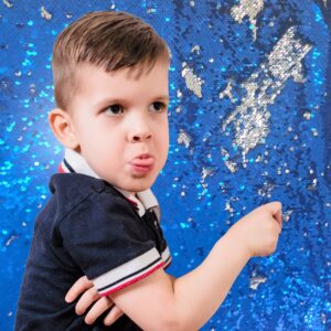 Sensory Wall Sequin Flip Fabric for Kids,0.2" Large Sequins Sensory Graffiti Fabric for Toddlers,Calming Corner Tactile Items Reversible Fabric (Half yd (18"*49"), Sapphire Blue + Silver)