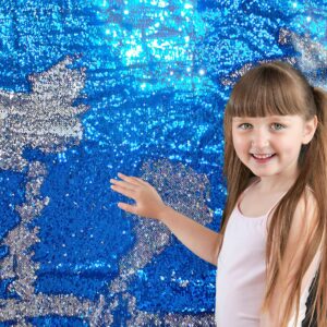 Sensory Wall Sequin Flip Fabric for Kids,0.2" Large Sequins Sensory Graffiti Fabric for Toddlers,Calming Corner Tactile Items Reversible Fabric (Half yd (18"*49"), Sapphire Blue + Silver)