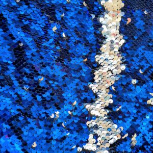 Sensory Wall Sequin Flip Fabric for Kids,0.2" Large Sequins Sensory Graffiti Fabric for Toddlers,Calming Corner Tactile Items Reversible Fabric (Half yd (18"*49"), Sapphire Blue + Silver)