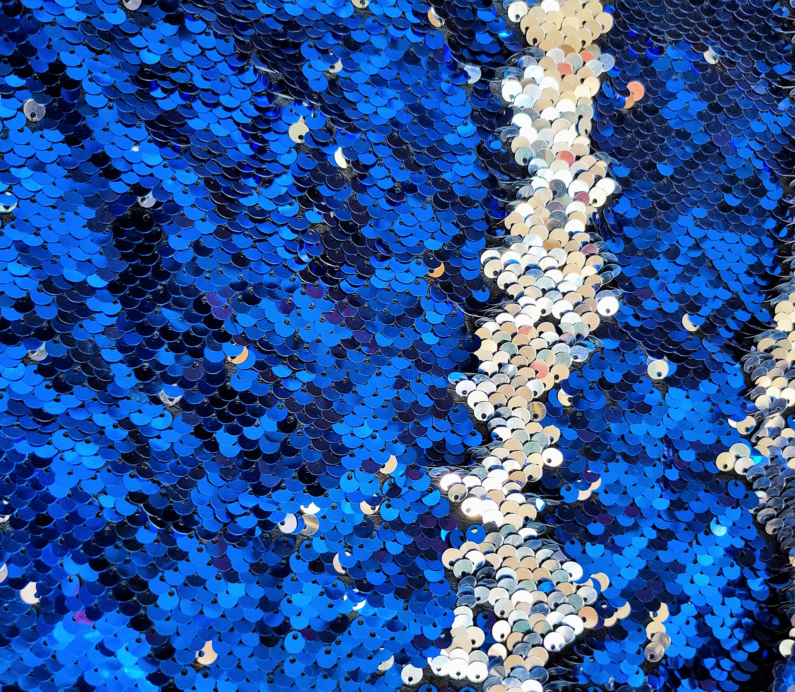 Sensory Wall Sequin Flip Fabric for Kids,0.2" Large Sequins Sensory Graffiti Fabric for Toddlers,Calming Corner Tactile Items Reversible Fabric (Half yd (18"*49"), Sapphire Blue + Silver)