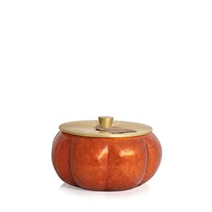 thymes pumpkin laurel statement large candle - scented candle with notes of nutmeg, cinnamon, clove, pumpkin, and orange peel - luxury home fragrance - burnt orange pumpkin-shaped candle (15 oz)