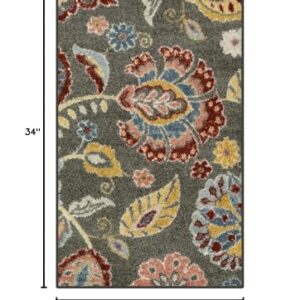 Maples Rugs Gardena Floral Kitchen Rugs Non Skid Accent Area Carpet [Made in USA], Gray Multi, 1'8 x 2'10