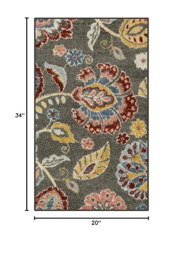 Maples Rugs Gardena Floral Kitchen Rugs Non Skid Accent Area Carpet [Made in USA], Gray Multi, 1'8 x 2'10