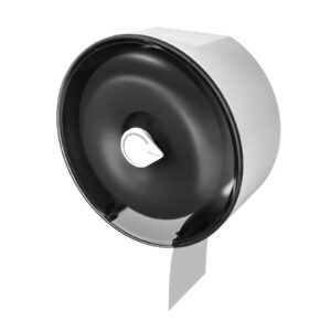 plussen toilet tissue dispenser wall mount, adhesive no drilling jumbo roll toilet paper towel dispenser, 9 inch single roll toilet paper dispenser key lock, abs plastic, black-pn51023