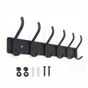 ajltpa coat rack wall mount, wall coat rack with 6 hooks, heavy duty metal coat hook rail, wall hook rack for hanging clothes, jacket, hat, bedroom, bathroom, kitchen, matt black