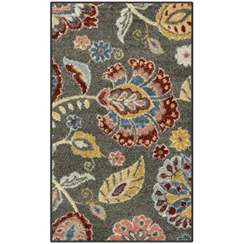 Maples Rugs Gardena Floral Kitchen Rugs Non Skid Accent Area Carpet [Made in USA], Gray Multi, 1'8 x 2'10