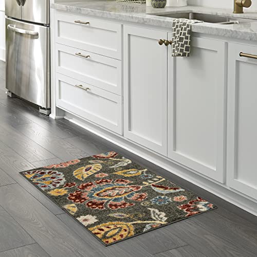 Maples Rugs Gardena Floral Kitchen Rugs Non Skid Accent Area Carpet [Made in USA], Gray Multi, 1'8 x 2'10