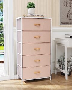 joinhom dresser storage tower with drawers, fabric tall dresser drawer for bedroom, office, entryway, living room and closet- sturdy steel frame, easy pull bins & wooden top