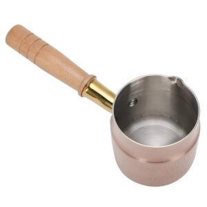 330ml milk pot gold stainless steel flat bottom butter melting pot with wooden handle, mini sauce pan coffee warmer pot for chocolate melting