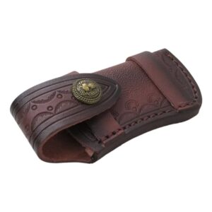 brown hand made carved cow leather sheath for folding knife cover pouch belt clip leather case