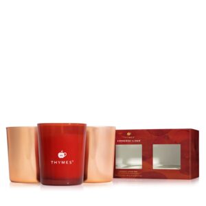 thymes simmered cider aromatic votive trio - set of three votive candles - scented candles with notes of freshly pressed apple, crushed clove, and cardamom - luxury home fragrance (2 oz each)