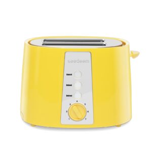 seedeem toaster 2 slice, extra wide slot toaster, 7 shade settings, bread toaster with cancel, defrost, reheat function, extra wide slots for waffle or bagel, removable crumb tray, 750w, lemon yellow