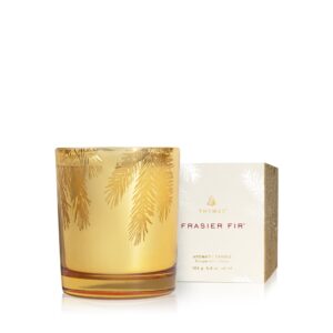 thymes frasier fir candle – pine needle design – holiday candles – scented candle – notes of crisp siberian fir, cedarwood & sandalwood – luxury home fragrance – gold candle jar (gilded, 6.5 oz)