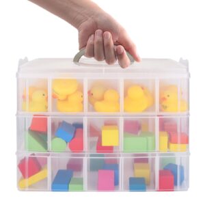 3-Tier Stackable Storage Container Box with 30 Adjustable Compartment, Plastic Organizer Box, Bead Organizers and Storage for Art Crafts, Fuse Beads, Washi Tapes, Jewelry X- Large (12.7”x7.3”x9.2”)