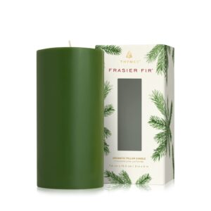 thymes frasier fir pillar candle - place on candle holder - winter & fall candles with a luxury home fragrance - highly scented candles (3 x 6 pillar)