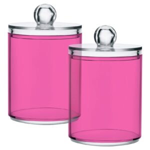 gredecor 2 pack qtip holder clear hot pink apothecary jars with lids plastic acrylic bathroom jars vanity countertop canister storage organizer for cotton ball,swabs,pads,floss