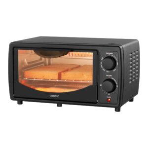 comfee' toaster oven countertop, small toaster ovens combo 4 slice, mini oven for 9" pizza, compact oven 2 racks for toast, bake, broil, 950w, black, cto-e101a(bk)