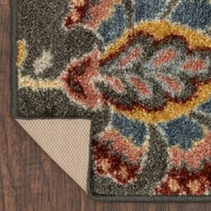 Maples Rugs Gardena Floral Kitchen Rugs Non Skid Accent Area Carpet [Made in USA], Gray Multi, 1'8 x 2'10