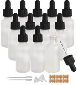 begiket 12 pcs 1 oz frosted glass dropper bottle,30ml clear frosted essential oil bottle with glass eye droppe,for tincture bottle, hair oil and other liquids, perfume travel container