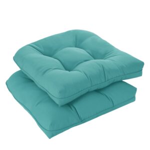 downluxe outdoor chair cushions set of 2 for patio furniture, waterproof tufted overstuffed patio furniture cushions, memory foam outdoor seat cushion, 19" x 19" x 5", teal