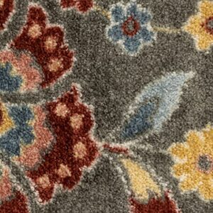 Maples Rugs Gardena Floral Kitchen Rugs Non Skid Accent Area Carpet [Made in USA], Gray Multi, 1'8 x 2'10