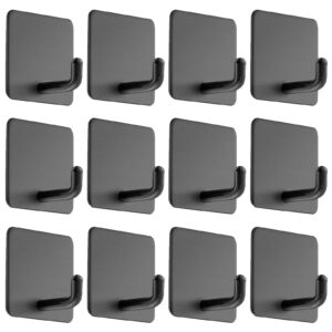 bonhams self adhesive towel hooks, 12 pcs heavy duty decorative wall shower hooks waterproof stainless steel for kitchen bathroom office home decor (black)