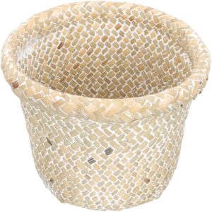 doitool rattan trash can wicker waste basket natural garbage bin vintage trash buckets laundry hamper storage baskets plant pot 7inch x 5.5 inch