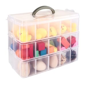 3-tier stackable storage container box with 30 adjustable compartment, plastic organizer box, bead organizers and storage for art crafts, fuse beads, washi tapes, jewelry x- large (12.7”x7.3”x9.2”)