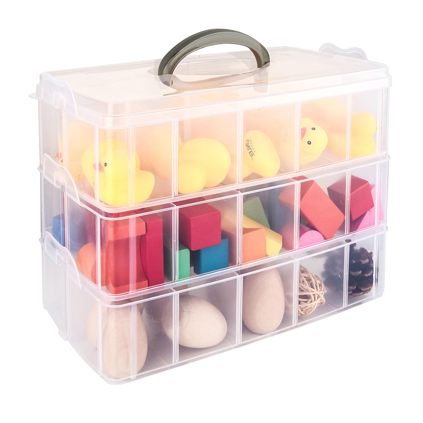 3-Tier Stackable Storage Container Box with 30 Adjustable Compartment, Plastic Organizer Box, Bead Organizers and Storage for Art Crafts, Fuse Beads, Washi Tapes, Jewelry X- Large (12.7”x7.3”x9.2”)