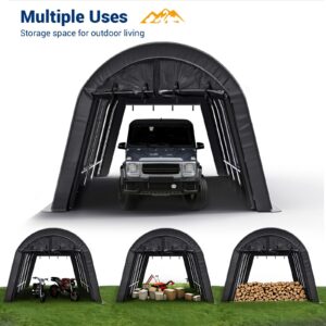 UDPATIO 12x20 FT Heavy Duty Carport, Round Style Portable Garage Waterproof Anti-Snow Shelter Storage Canopy, Doors Sheds & Outdoor Storage for Car,Vehicle,Truck, Black