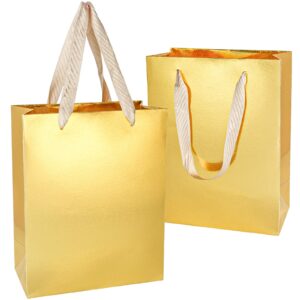 unicopak gold gift bags medium size 8x4x10 20pcs, glossy finish waterproof surface with embossed pattern, gift bags with handles gold gift bags for birthday, party, wedding, shopping