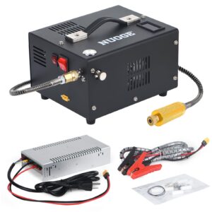 nuoge pcp air compressor 4500psi 30mpa powered by car 12v dc or home 110v ac w/converter paintball/scuba tank compressor pump