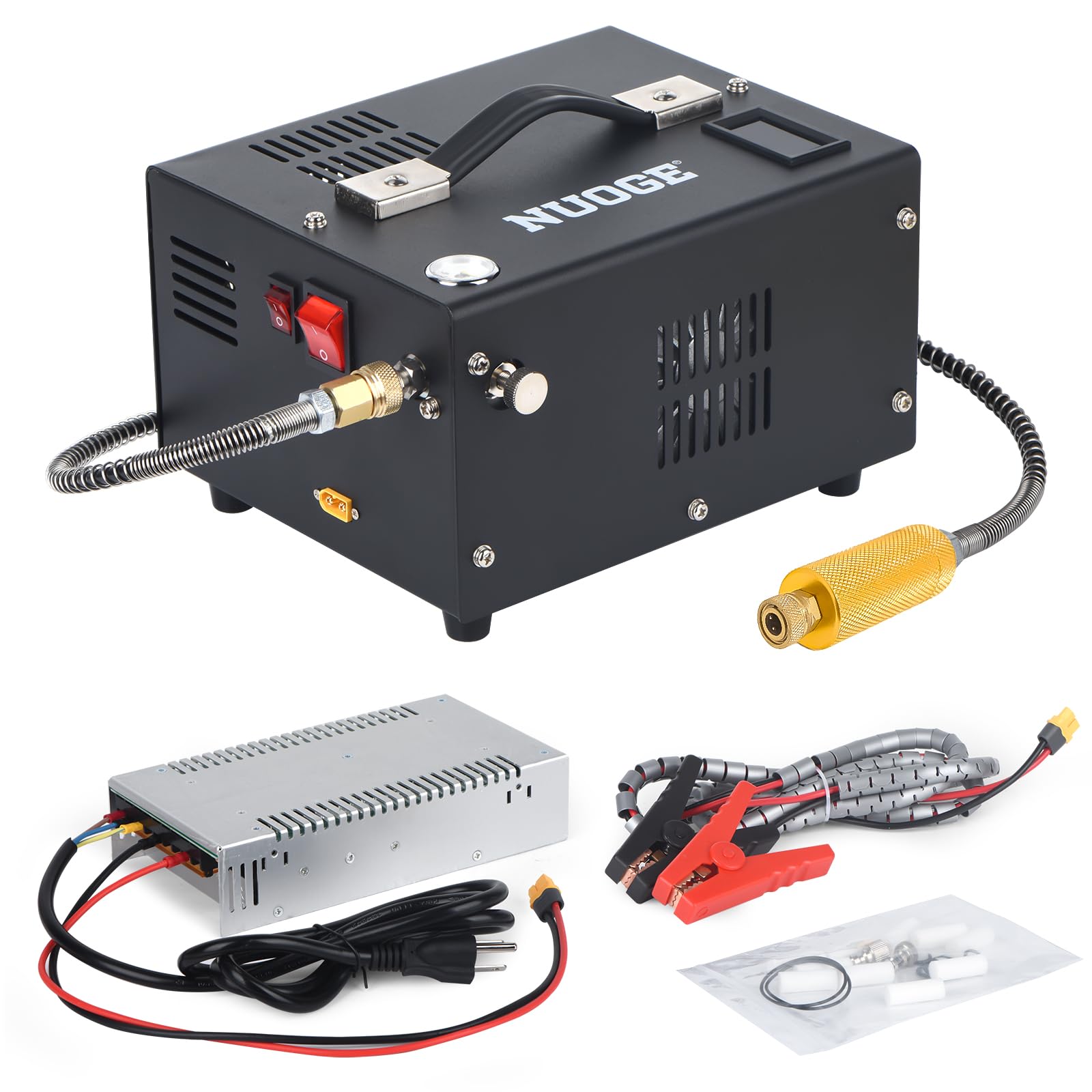 NUOGE Pcp Air Compressor 4500Psi 30Mpa Powered by Car 12V Dc or Home 110V Ac W/Converter Paintball/Scuba Tank Compressor Pump