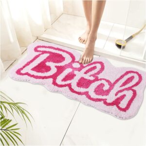 carmoion funny cute rugs for bedroom bathroom dorm kitchen non slip rubber backed machine washable,funky cool rugs colorful fluffy shaggy bedside accent rug 35"x18"(pink)