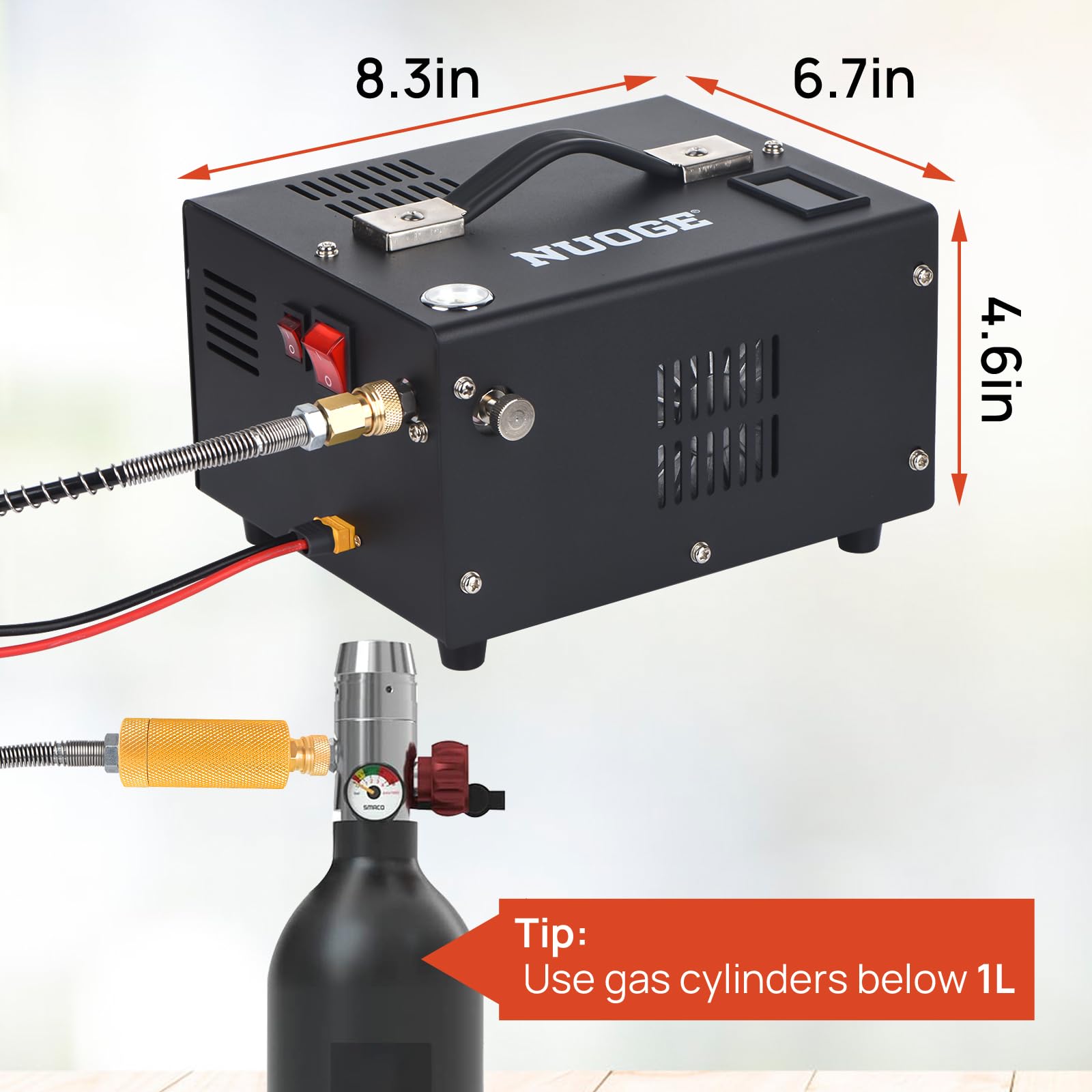 NUOGE Pcp Air Compressor 4500Psi 30Mpa Powered by Car 12V Dc or Home 110V Ac W/Converter Paintball/Scuba Tank Compressor Pump