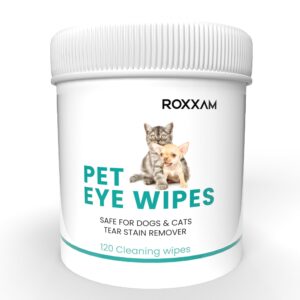 roxxam pet eye wipes | soft & gentle tear stain remover for dogs wipes | convenient & easy to use | dog eye wipes tear stain remover prevents tear stain | safe & natural dog eye wipes for crust