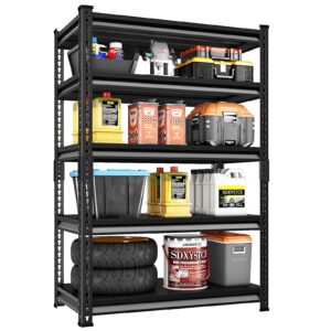 sdxystce 40" w garage shelving heavy duty, 2200 lbs loads garage storage shelves heavy duty, 5-tier metal shelving units and storage for basement, retiple tanks,40" wx18 dx72 h, black