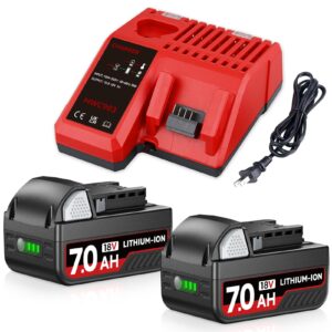 growfeat 18v 2pack 7.0ah battery and charger combo kit replacement for milwaukee m-18 battery, lithium-ion 18volt compatible with milwaukee battery 18v cordless tools