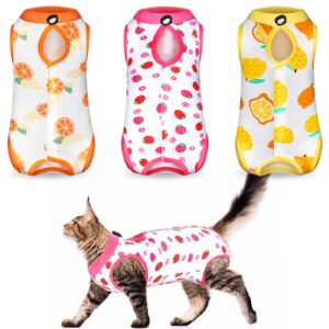 3 pieces cat recovery suit kitten recovery suit e-collar alternative for cats and dogs abdominal skin anti licking pajama suit (fruit pattern, medium)