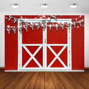 avezano farm party decorations farm barn door backdrop farm animals theme birthday party banner rustic farm photography props photo background baby shower party supplies (red, 7x5ft)