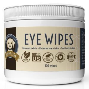 puppy lisa dog eye wipes - tear stain remover hypoallergenic made in the us natural eye wipes for dogs, non-irritant - with aloe and chamomile - eye wipes for small dogs for discharge and crust