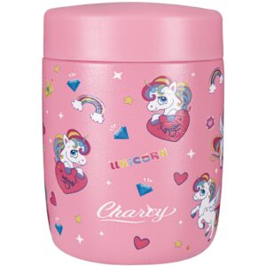 charcy 9oz stainless steel vacuum insulated kids food jar - soup thermo for hot & cold food - magenta unicorn